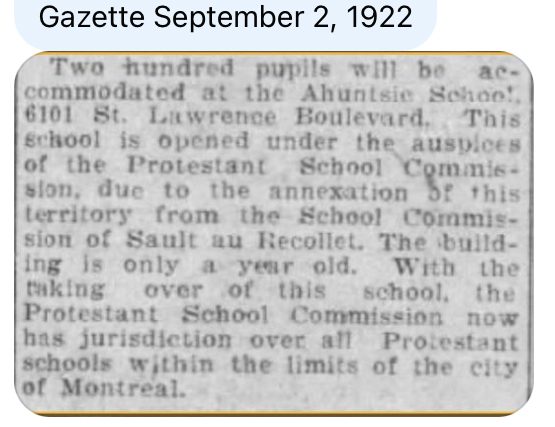 Ahuntsic School opened as a Protestant School Commission elementary ...